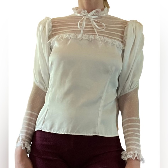 Vintage | Tops | Vintage Satin Ruffled Victorian Style Top Cosplay ...